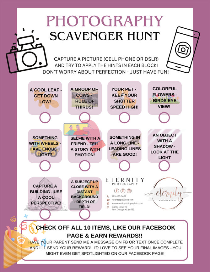 Free Photography Scavenger Hunt Printable PDF - Eternity Photography