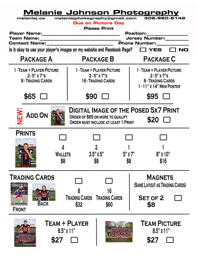 Football Order Form - Melanie Johnson Photography
