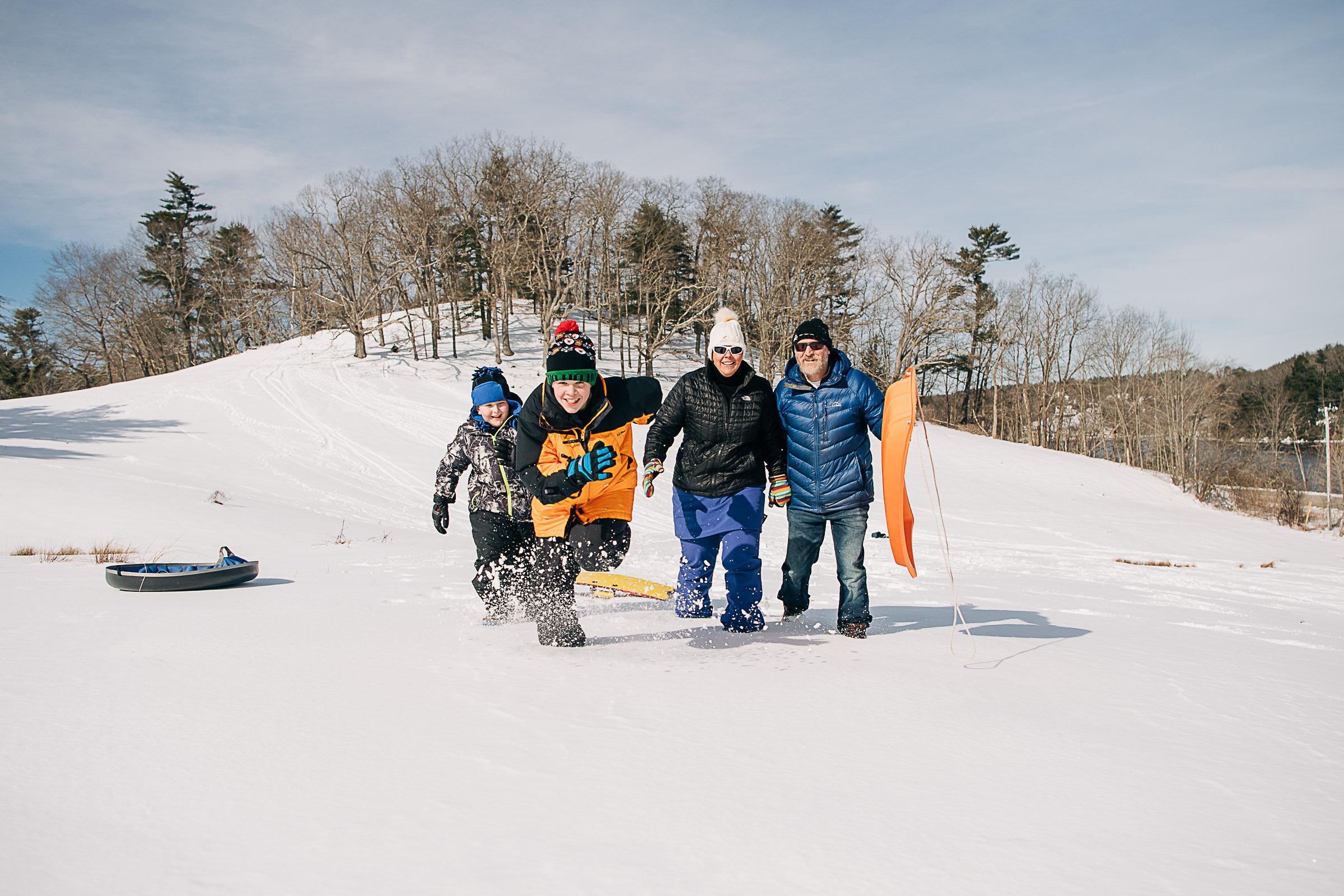 Schorr Winter Fun Sledding Session in Gardiner - Sharyn Peavey Photography