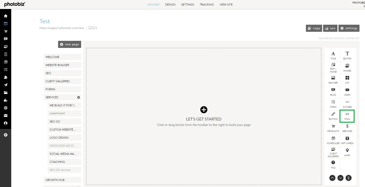 How To Use HTML Blocks - PhotoBiz Knowledge Base