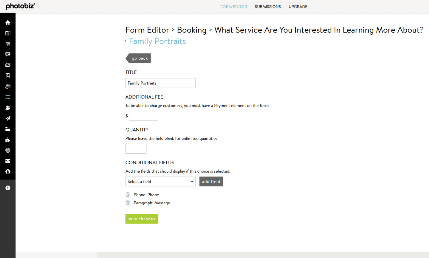 How do I add conditional form fields to my form? - PhotoBiz Knowledge Base