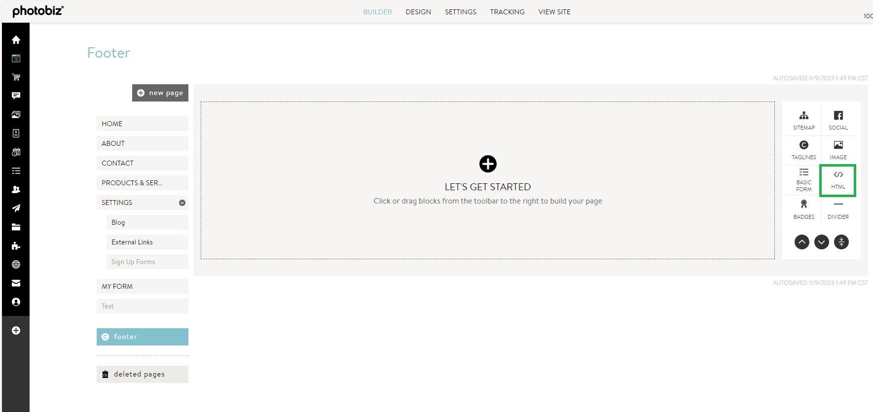 How To Use HTML Blocks In The Footer - PhotoBiz Knowledge Base