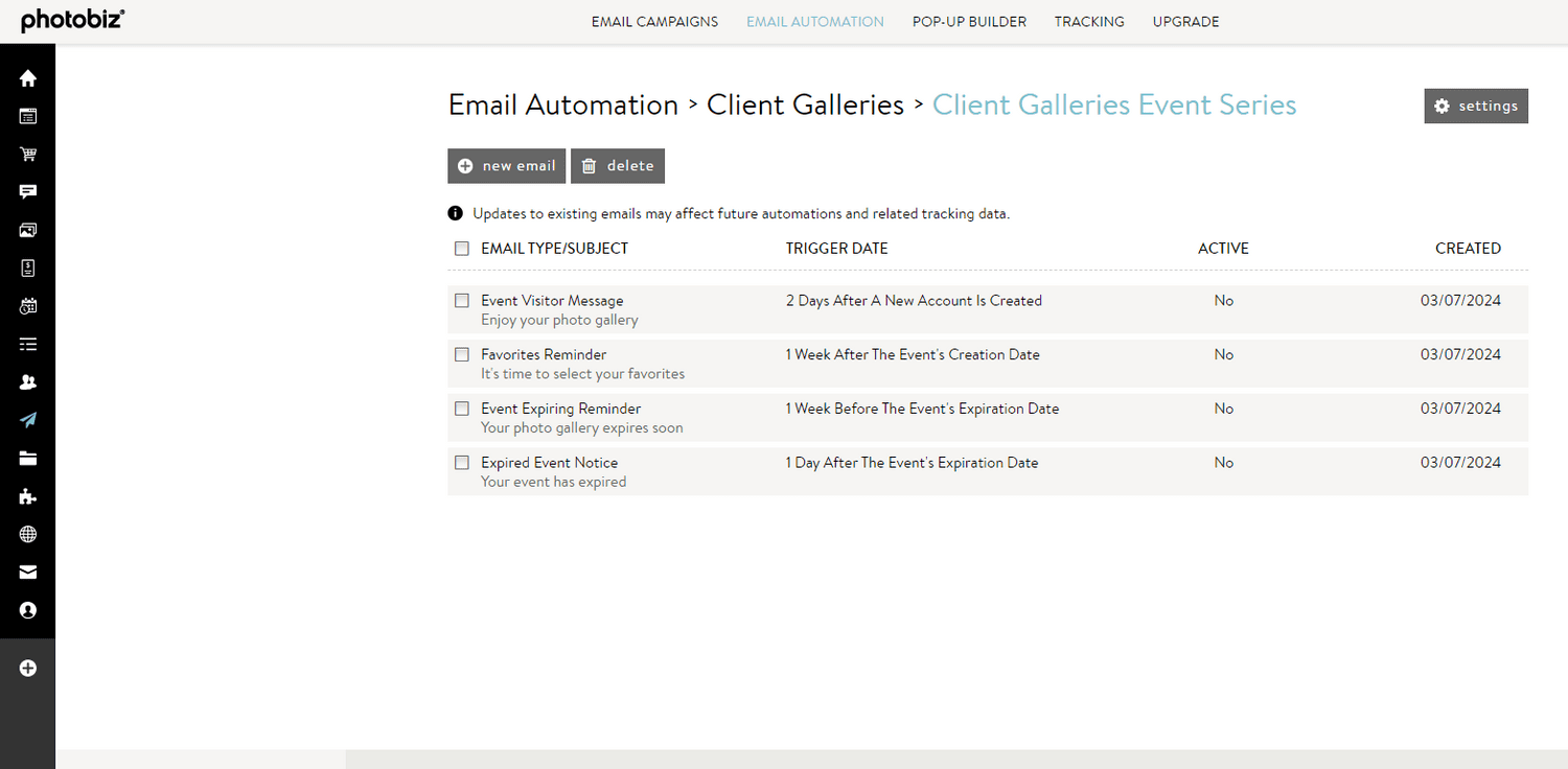 Setting Up Email Automation for Client Galleries - PhotoBiz Knowledge Base Setting Up Email Automation for Client Galleries - PhotoBiz Knowledge Base