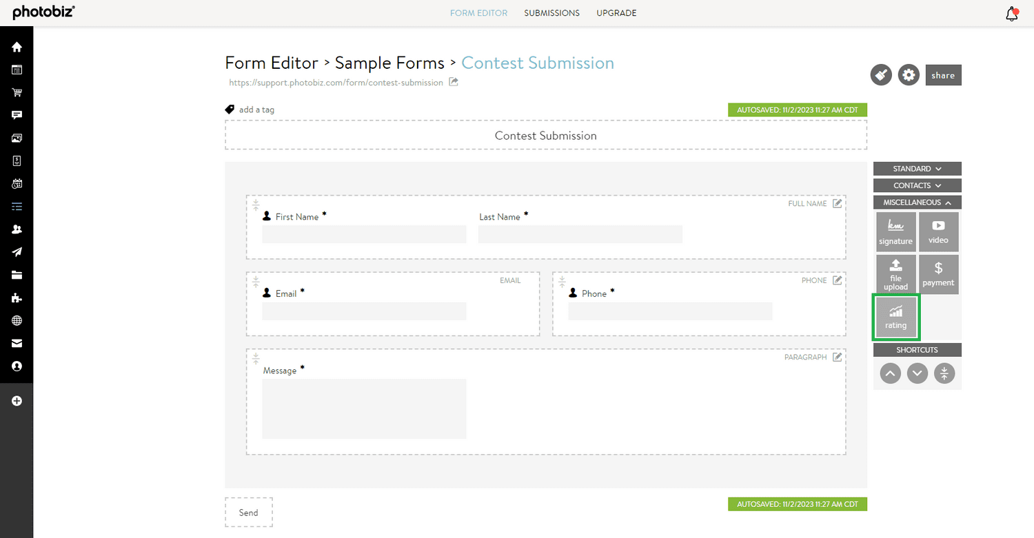 How do I use a rating scale in my custom form? - PhotoBiz Knowledge Base