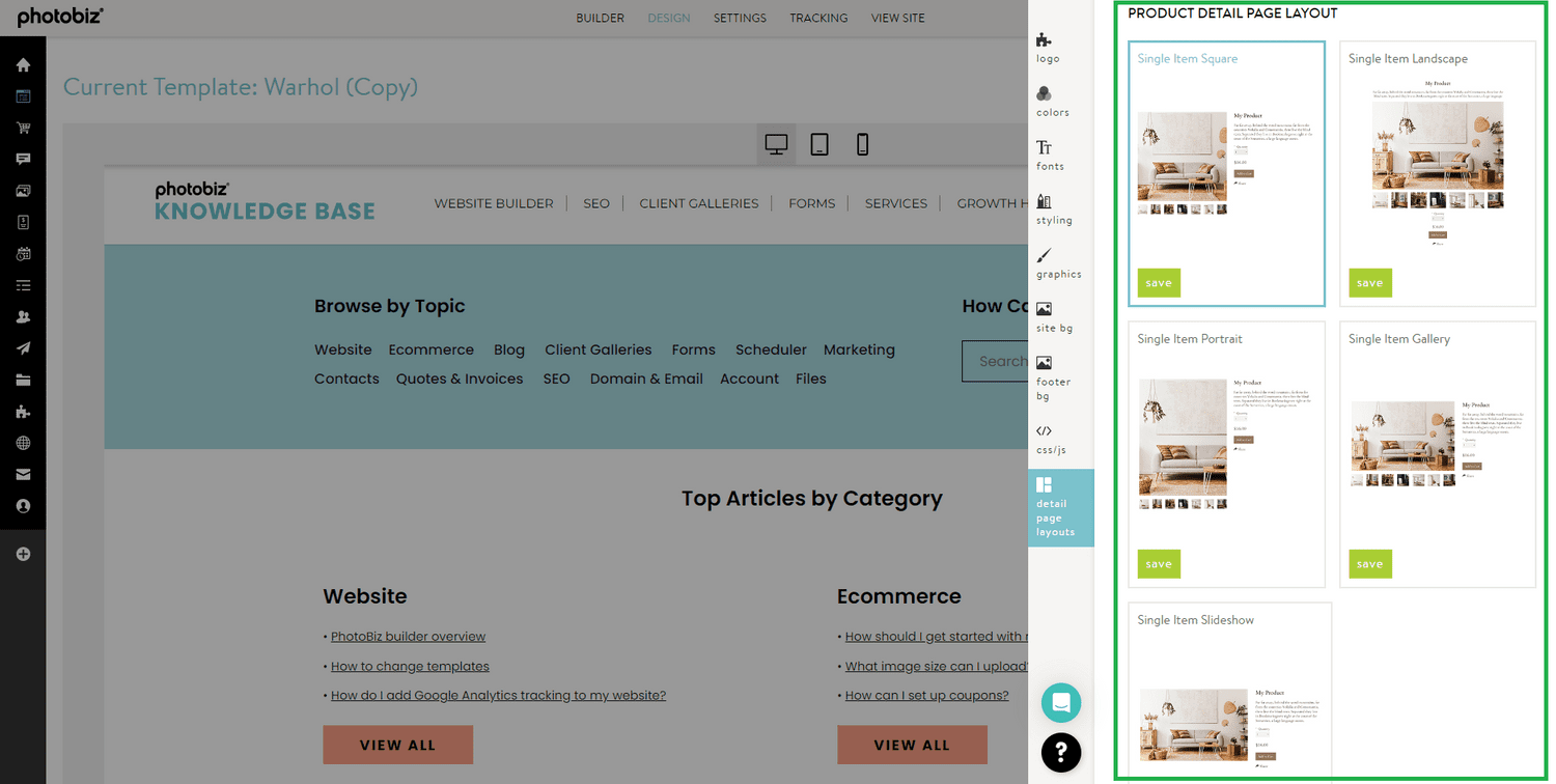 How To Customize Product Detail Layout - PhotoBiz Knowledge Base