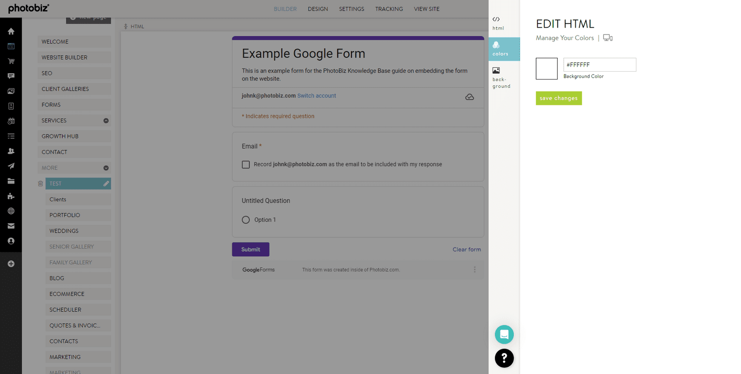 How To Embed A Google Form In Your Website - PhotoBiz Knowledge Base