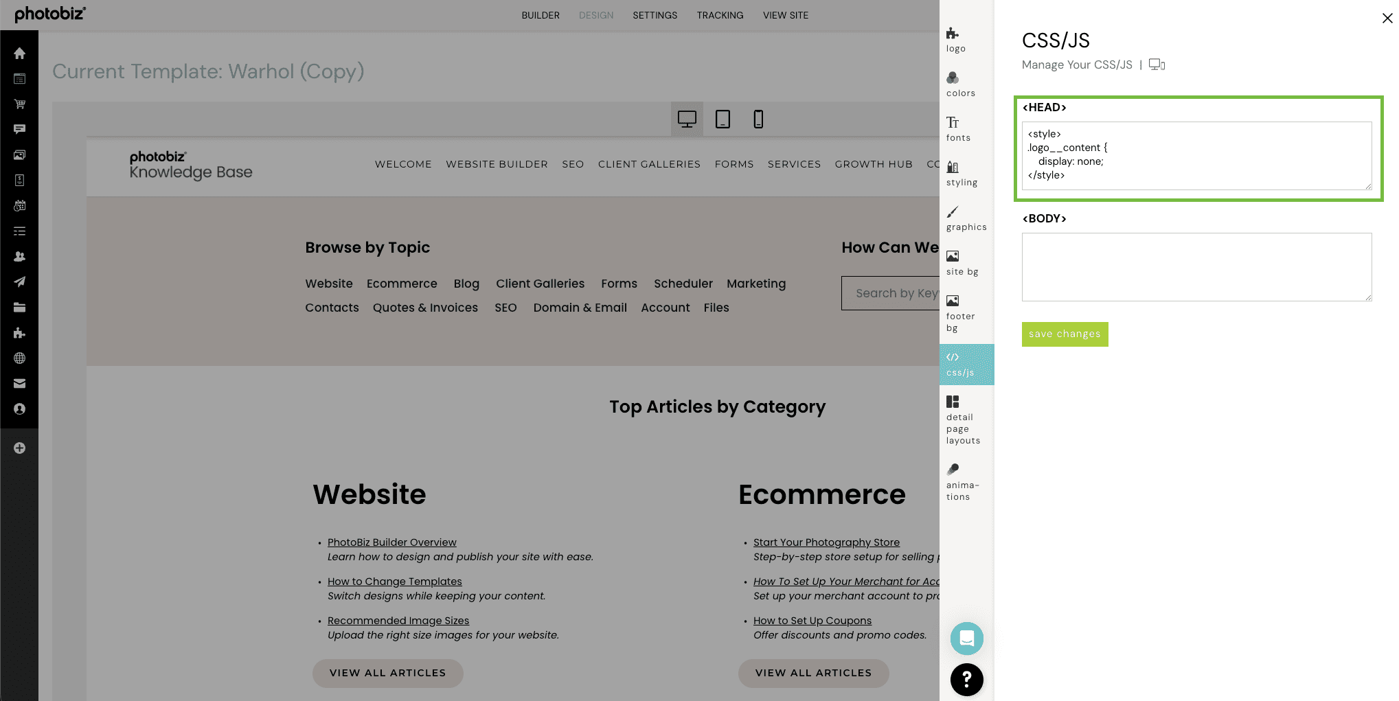 How to Hide the Logo Section Using Custom CSS in PhotoBiz - PhotoBiz ...